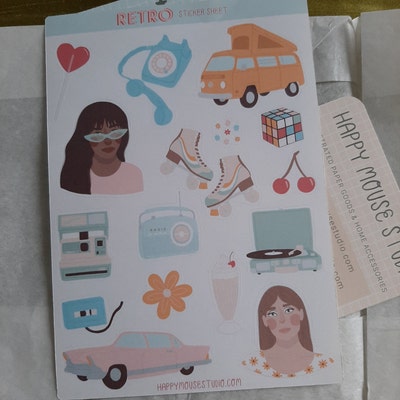 Retro Sticker Sheet, Vintage Stickers, Cute Illustrated Sticker Set ...