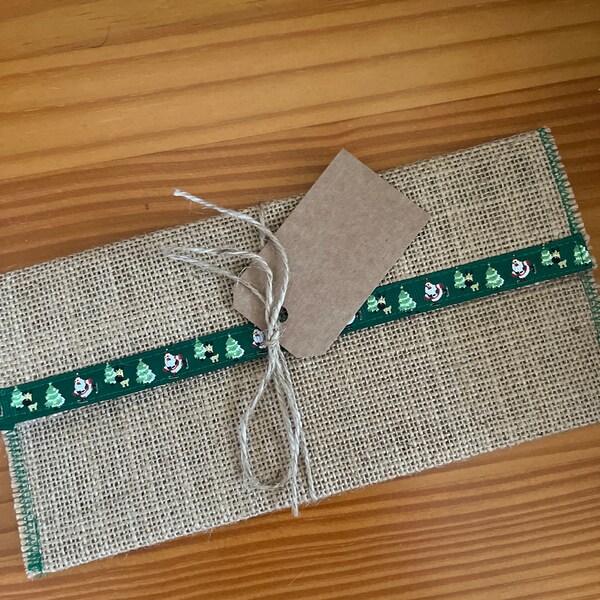 Handmade Christmas Money Wallet Hessian Envelope Fabric Gift Wallet ...