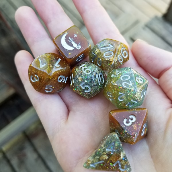 Sulfur Pool Dnd Dice Set: Translucent Glitter & Foil Polyhedral Dice - Etsy