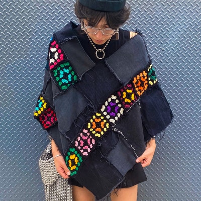 Upcycled Long Flowy Denim and Fabric Jacket Small - Etsy