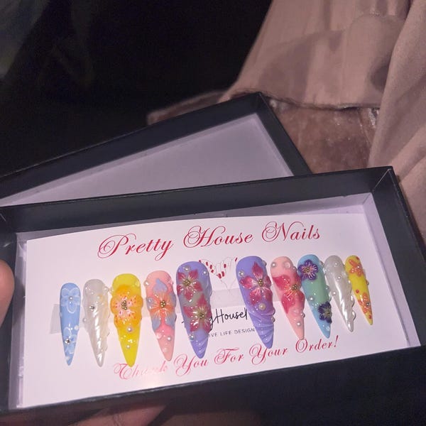 Sunset Tropical Floral Nails Set | Orchid Flower Press on Nails ...