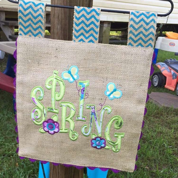 Custom Burlap Garden Flag - LOVE Spring - Embroidery Applique - Single ...