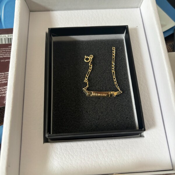 14K Solid Gold Baby ID Bracelet, Baby Name Bracelet, Personalized Baby ...