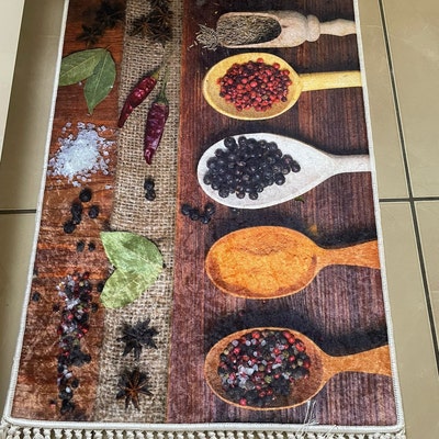 Vibrant Printed Kitchen Rug, Set of 2 Machine Washable Non-slip Kitchen ...