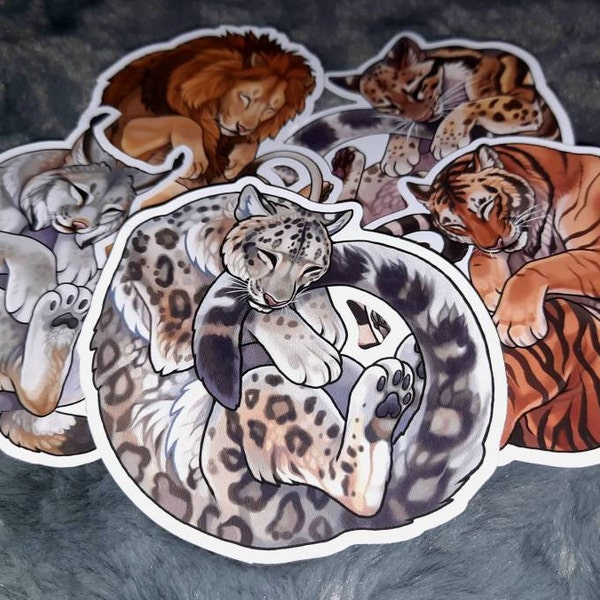 Sleepy Big Cat Sticker Pack - 5 Vinyl Animal Stickers - Etsy