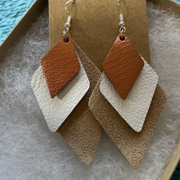 Leather Earrings Parallelogram, Gold Cork Earrings, Cork Leather ...