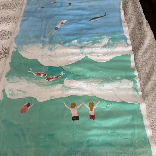 Vertical Beach Joys Art, Ocean Surfing Art, Hand Painted Extra Large ...