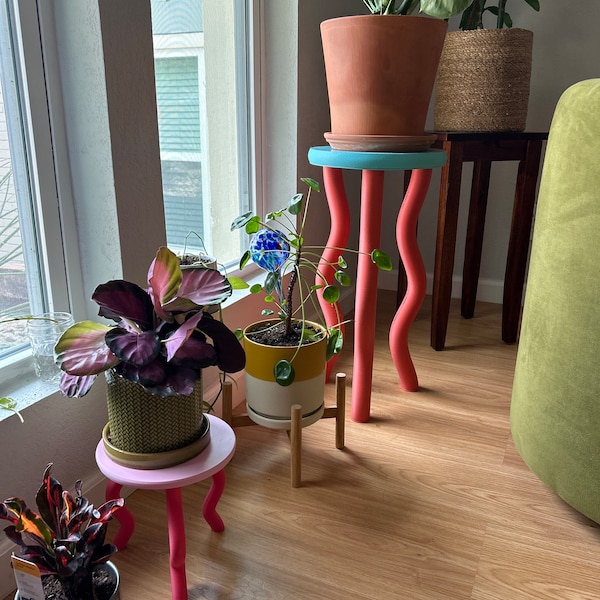 Red & Pink Small Plant Stand - Maximalist Wavy Display- Aesthetic Home ...
