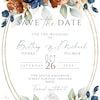Navy Blue and Red Burgundy Floral Wedding Invitation Template Set With RSVP Card and Details ...