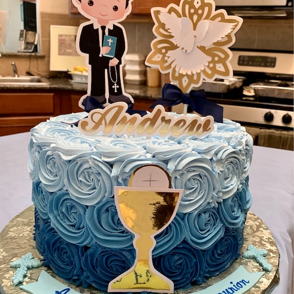 Communion Boy Custom Cake Topper, First Holy Communion- Confirmation ...
