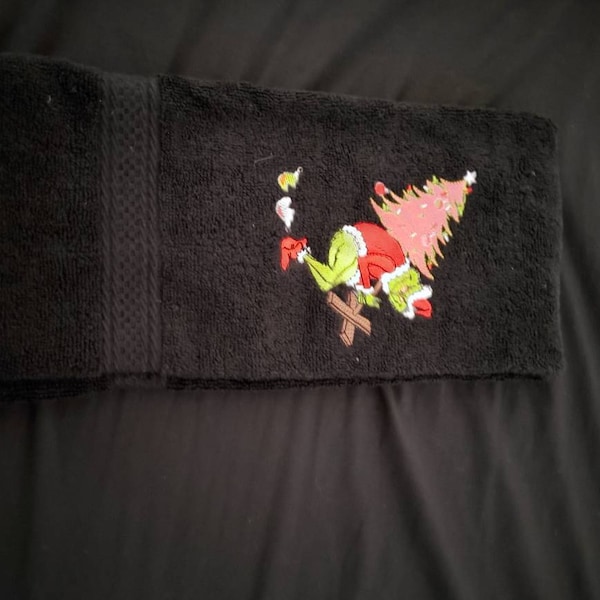 Grinch Christmas Hand Towel or Bath Towel, Embroidered Towels, Bathroom ...
