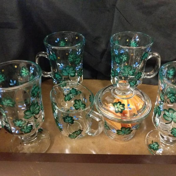 Sugar Bowl Hand Painted Shamrocks and Purple Flowers, St. Patricks Day ...