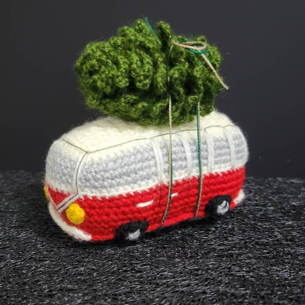 Red Car Minivan Crochet Toy Amigurumi With Christmas Tree Camper Bus ...