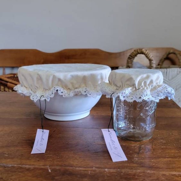 Muslin & Lace Large Bowl Cover / Sourdough Proofing Basket Bonnet ...