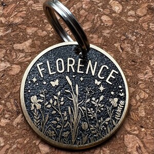 Wild Floral Dog Tag Personalized Custom Pet Id Tag Meadow - Etsy