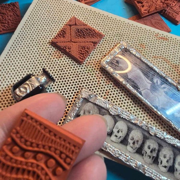 16 Assorted 1" Deep Etched Texture Rubber Art Stamps Flexible Unmounted ...