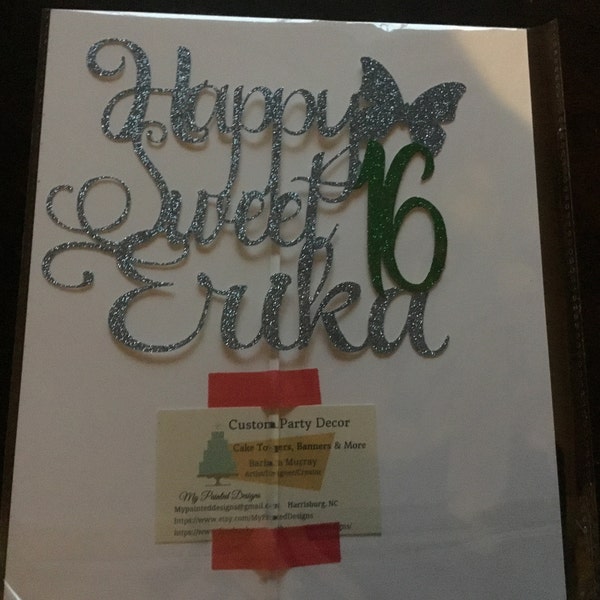Any Name, Happy Sweet 16 Butterfly Cake Topper, Sweet 16 Butterfly Cake ...