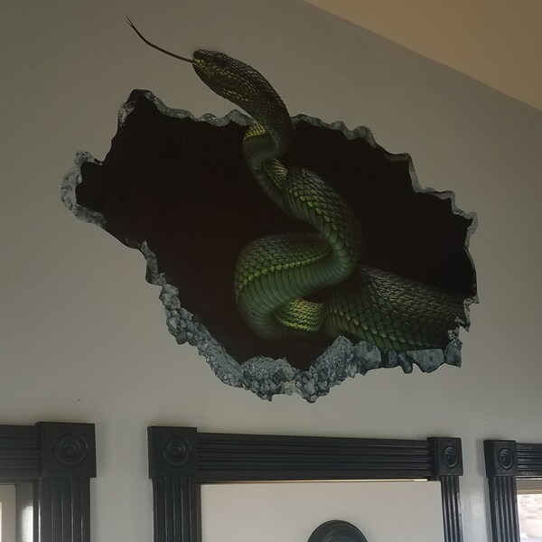 Green Snake Wall Decal - Wild Animal 3D Smashed Wall Art Sticker Kids ...