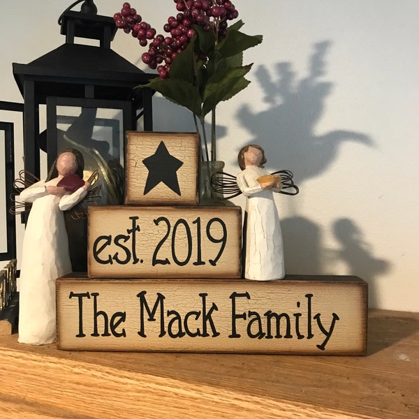 Primitive Personalized Wooden Stacking Block Set Rustic Shelf Sitter - Etsy