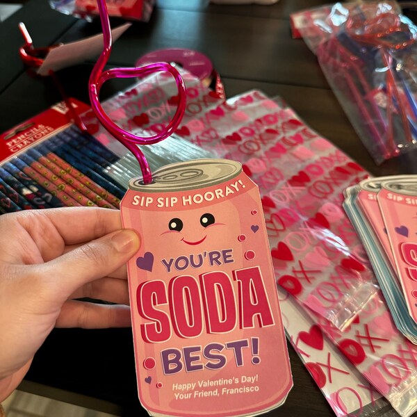 Soda Kids Valentine, Crazy Straw Kids Valentine, Kids Valentine, School ...