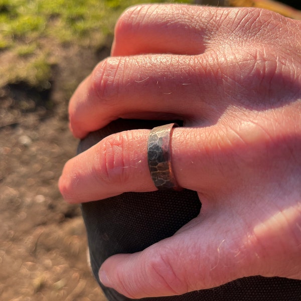 Hammered Copper Infused Ring Men's Textured Wide Rustic Vintage ...