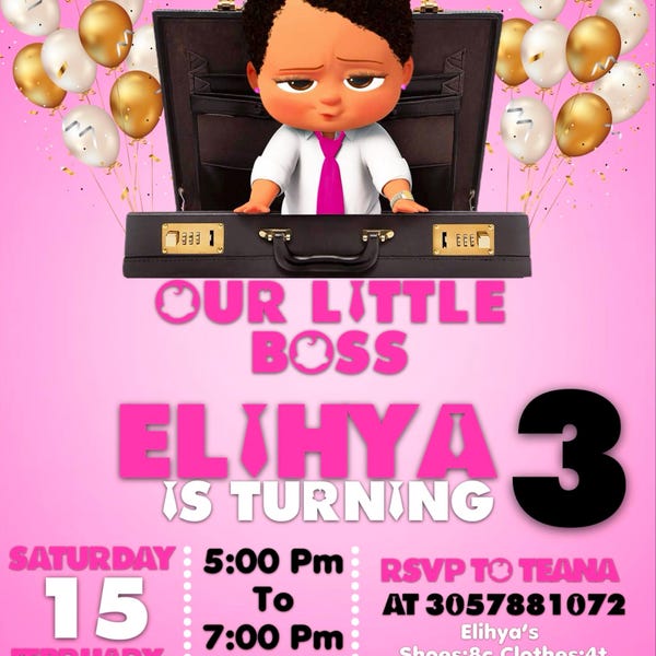 Editable Baby Boss Girl Birthday Invitation | Boss Baby Party ...