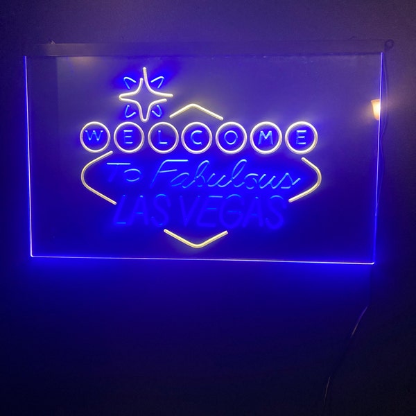 Welcome to Las Vegas Casino Beer Bar Display Dual Color LED Neon Sign ...