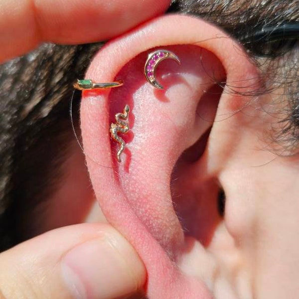 Cartilage Hoop Four Ruby Clicker Piercing,single Earring,14k Yellow ...