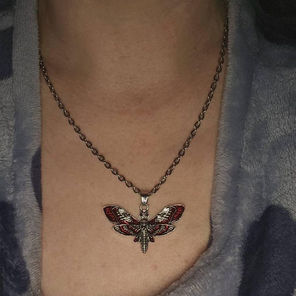 Blood Red Death Moth Head Hawkmoth Gothic Witchy Skull Pendant Silver ...