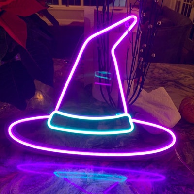 Halloween Witch Hat Neon Sign. Wizard Hat Led Neon Lamp. Magic - Etsy