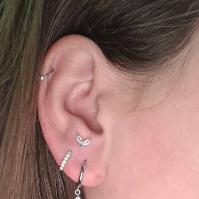 Colourful Gold Earring Stack Set Gold Link Hoop Ear Stack Set Triple ...