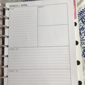 Undated Monthly Planner Printable Split Page Layout 7 x 9.25 HP Classic ...