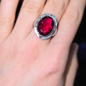 Ruby Ring/ Sterling Silver/ 20ct Big Huge Square Cut Simulated Red Gem ...