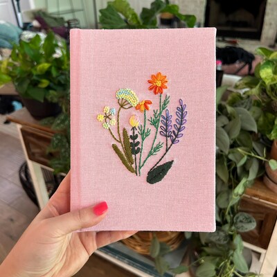 Personalized Handmade Notebook A5 A6, Floral Embroidered Notebook ...