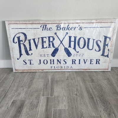 Custom River House Sign Modern Farmhouse Wall Decor Family Name Sign ...