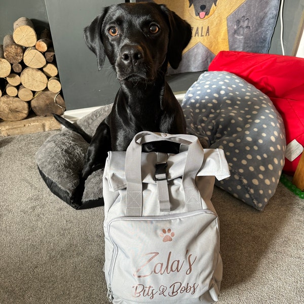 Personalised Doggie Roll-top Bag - Doggie Bag - Daycare Bag - Paw Bag ...
