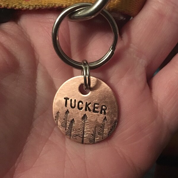 Mini Tree Line Dog Tag - Hand Stamped Pet ID Tag - Personalized Dog Tag ...