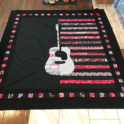 Guitar Applique Quilt Pattern, beautifully Acoustic 67 X 57 Twin ...