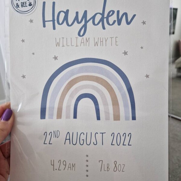 New Baby Print - Framed or Print Only, Personalised Baby Print, Birth ...