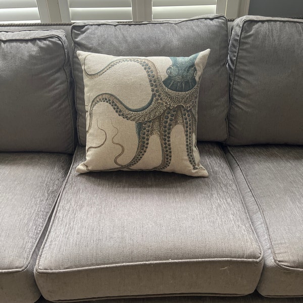 Octopus Throw Pillow | Coastal Decor | Nautical Cushion | Linen ...