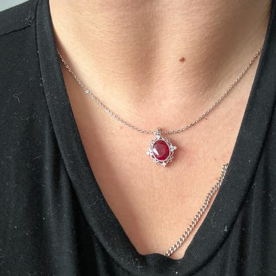 Vintage Teardrop Ruby Engagement Ring Set Milgrain Three Stone Wedding ...