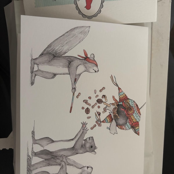 Squirrels Play Piñata Birthday Card, Funny Birthday Card, Squirrel ...