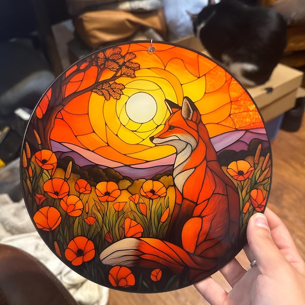 Howling Wolf GLASS Suncatcher Hanging,wolf on Cliff Window Hanging ...