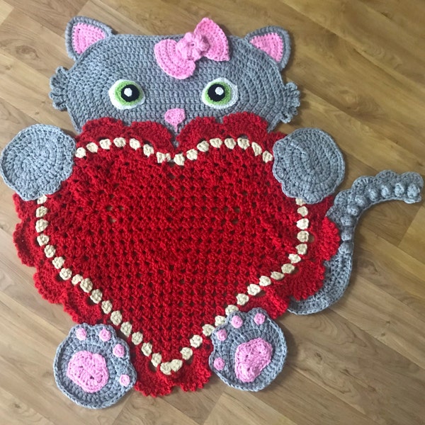 CROCHET PATTERN Kitty Cat Heart Animal Rug - Etsy