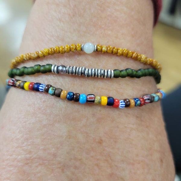 Multicolor Bead Bracelet, Mens Thin Bead Bracelet, Colorful Beads ...