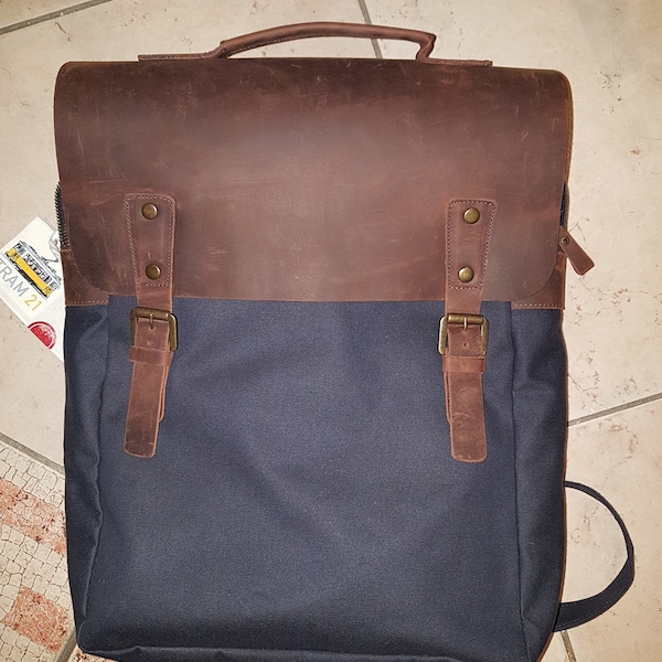 Personalized Backpack for Men, Water-repellent Waxed Canvas and Leather ...