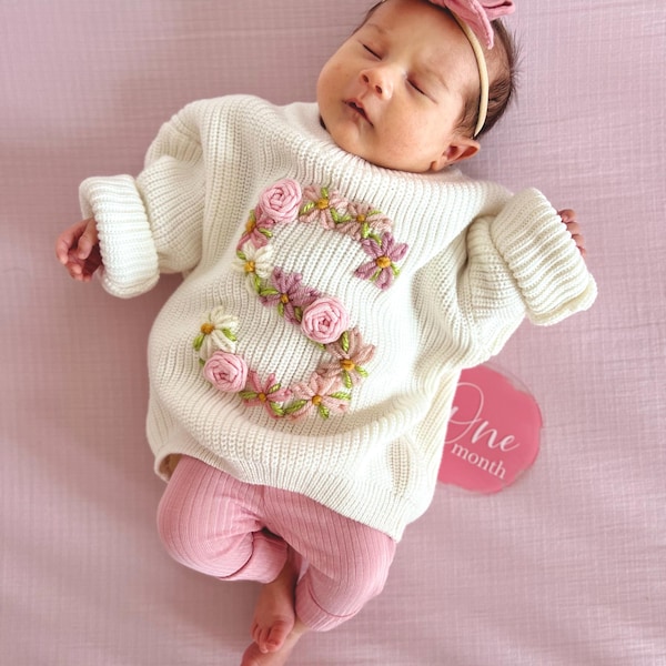 Embroidered Flower Initial Sweater | Personalized Baby Sweater ...