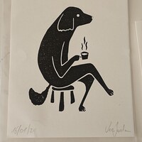Linolschnitt "dog & bean" Linoldruck - Etsy.de