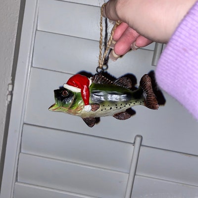 Bass Fish Ornament Bass Fish With Santa Hat Christmas Tree Ornament ...