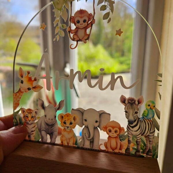 Personalised LED Animal Lamp, Kids Night Light Gift, Safari Jungle ...